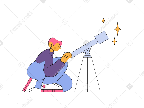 Man observing stars with telescope Illustration in PNG, SVG