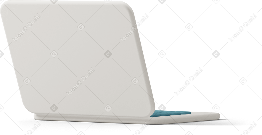 3D rear view of white laptop Illustration in PNG, SVG