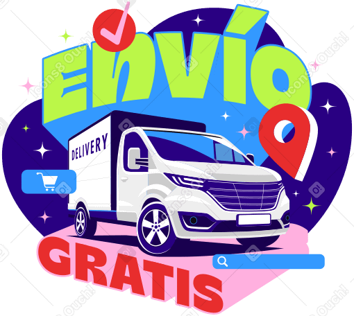 Lettering envío gratis with delivery car and decorative objects text ...