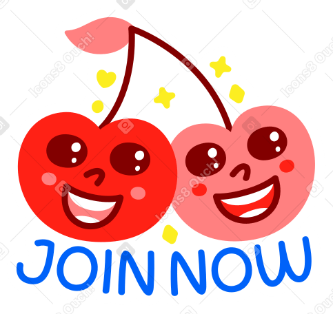 Lettering sticker join now cherry red yellow Illustration in PNG, SVG