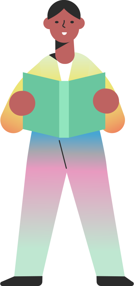 Boy standing and reading Illustration in PNG, SVG
