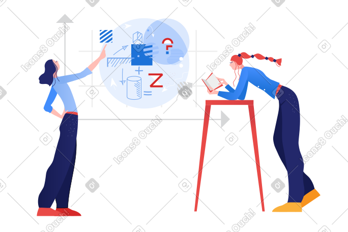 Solving math problem animated illustration in GIF, Lottie (JSON), AE