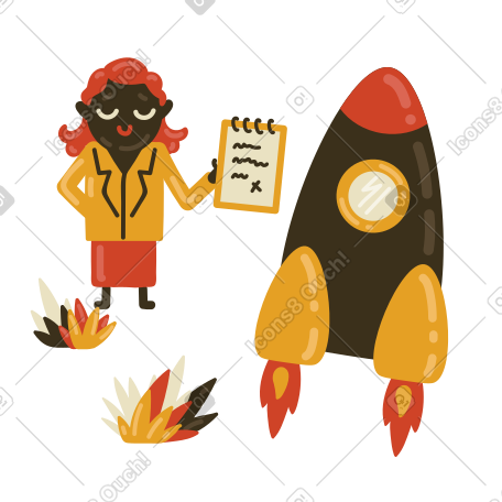 Woman with clipboard launching rocket PNG, SVG