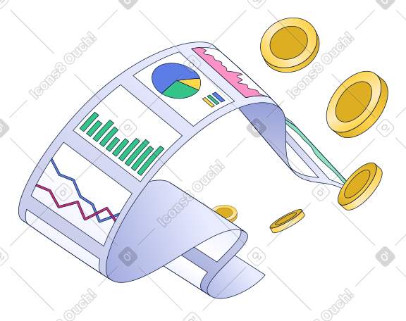 Long sheet of paper with financial charts PNG, SVG