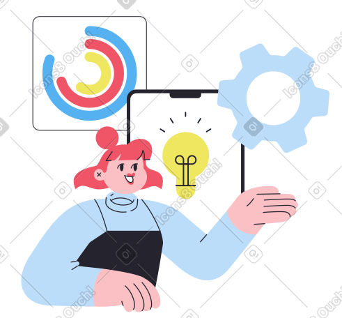 Idea management and woman with presentation PNG, SVG