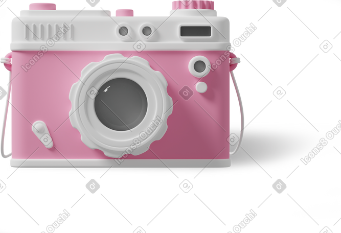 3D front view of pink camera PNG, SVG