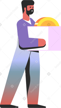Man holding box with coin Illustration in PNG, SVG