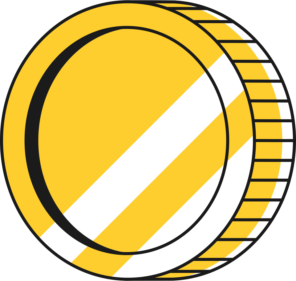 Yellow round yellow coin with highlights Illustration in PNG, SVG