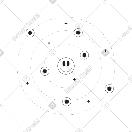 Solar system around a smiley PNG, SVG
