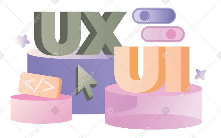 Lettering UX/UI with cursor, code sign and buttons text PNG, SVG