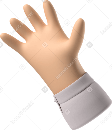 3D White skin hand waving hello Illustration in PNG, SVG