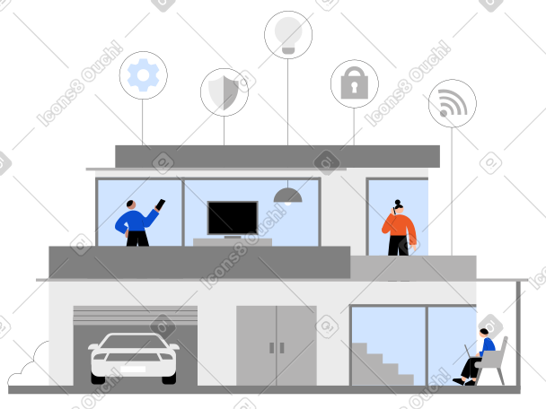 Smart house with interconnected devices PNG, SVG