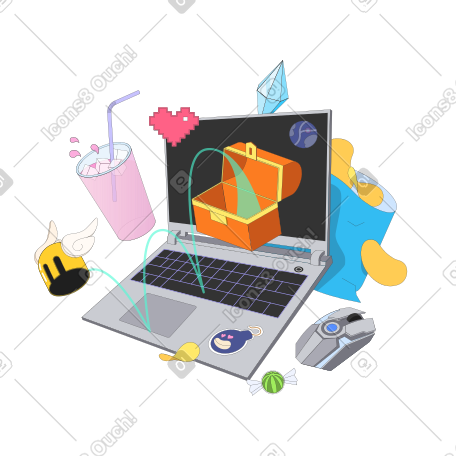 Playing video games on laptop PNG, SVG