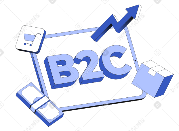 Lettering B2C with shopping box, graph and cart text PNG, SVG