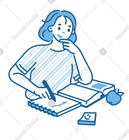 Young woman doing her homework PNG, SVG