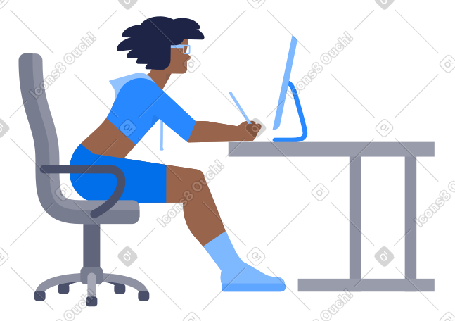 Girl working computer PNG, SVG