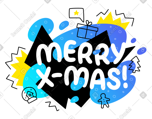 Merry X-mass lettering colorful with doodles PNG, SVG
