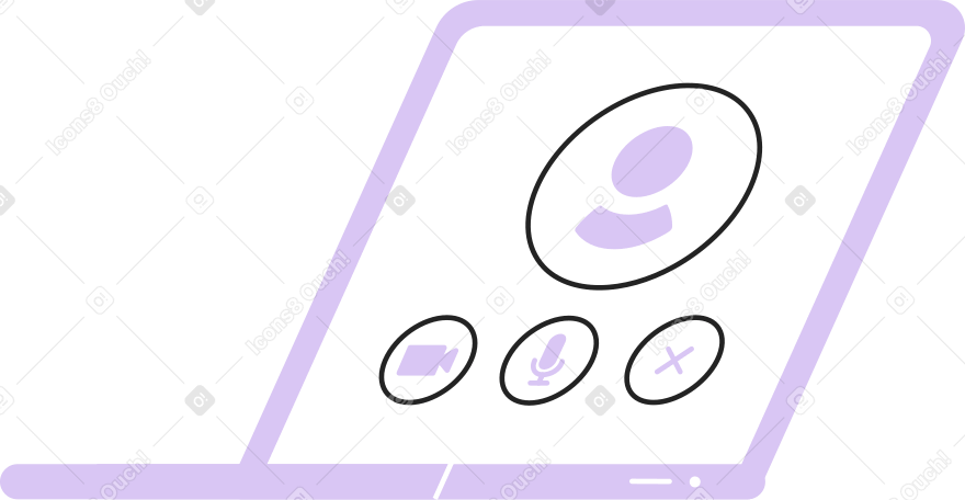 Laptop with zoom call interface Illustration in PNG, SVG