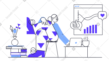 Employees giving presentation with statistics animated illustration in ...