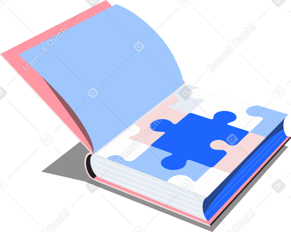 Open book with a picture of puzzles on the page PNG, SVG
