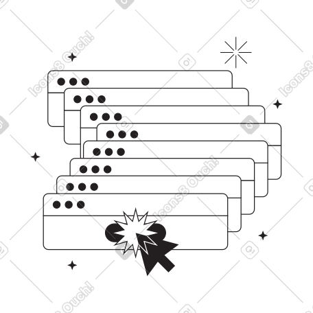 Lots of open browser windows with an arrow PNG, SVG