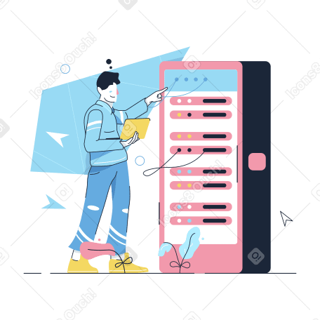 Man performs system maintenance of the device from a laptop ...