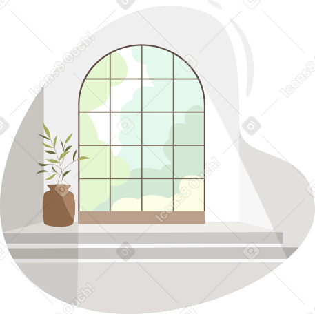 White room with large stained glass windows Illustration in PNG, SVG