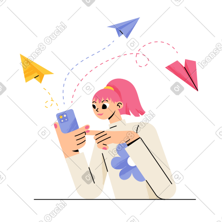 Girl sending messages from her phone animated illustration in GIF ...