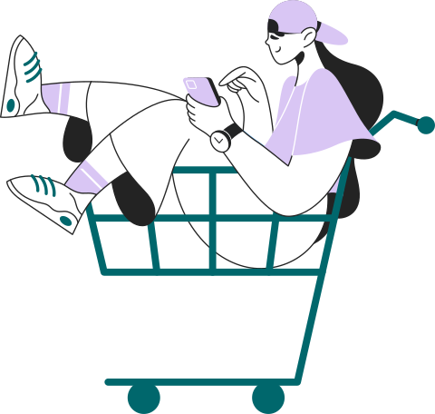 Woman with a phone in a shopping cart PNG, SVG