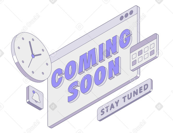 Lettering Coming Soon with clock, calendar and notification sign text ...