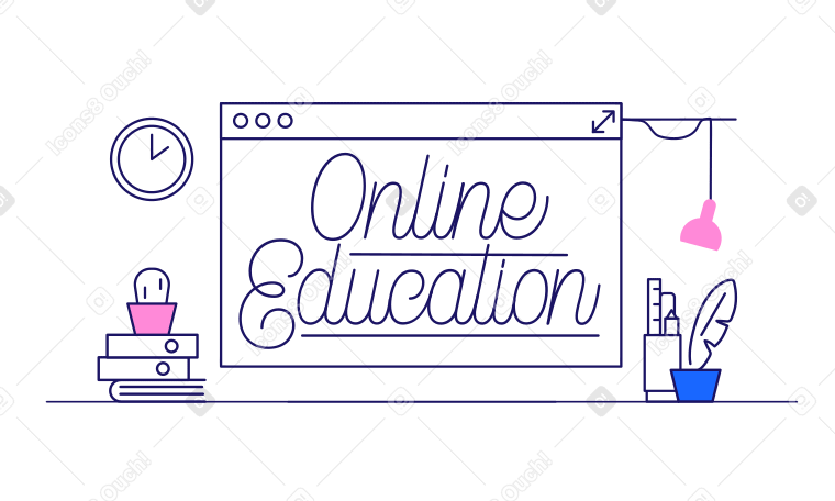 Lettering Online Education in the browser window Illustration in PNG, SVG