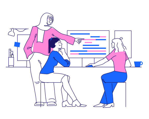 Female coders discuss the code in the office Illustration in PNG, SVG