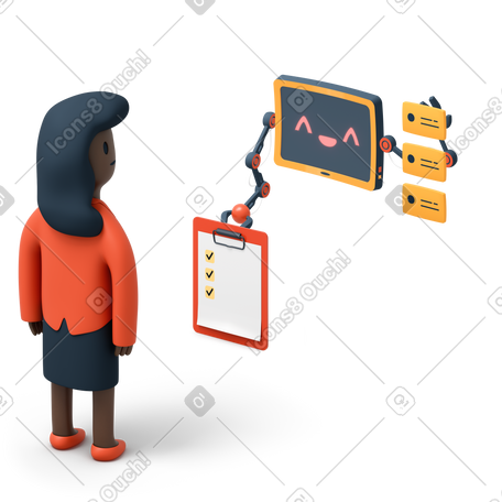 3D Assistant bot showing task lists to business woman PNG, SVG
