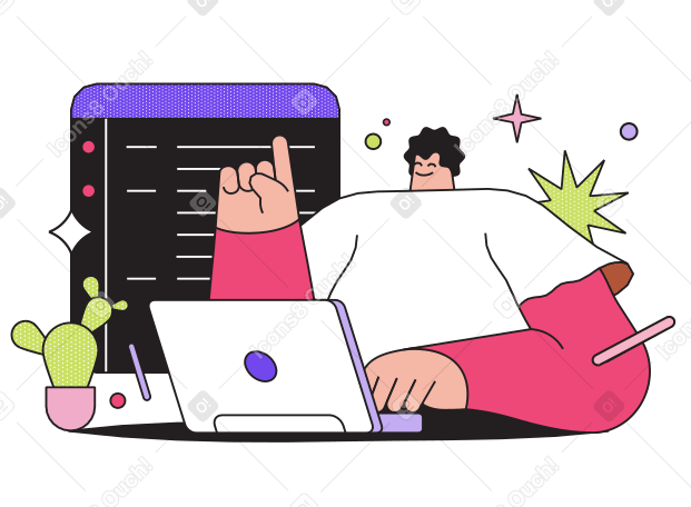 Man programmer writing code on a laptop Illustration in PNG, SVG