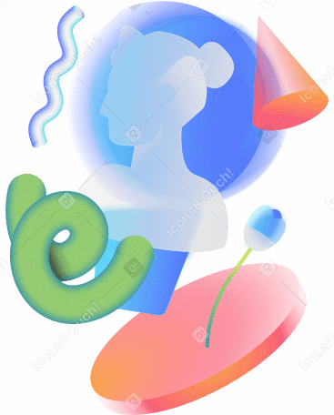 Sculpture surrounded by geometric shapes Illustration in PNG, SVG