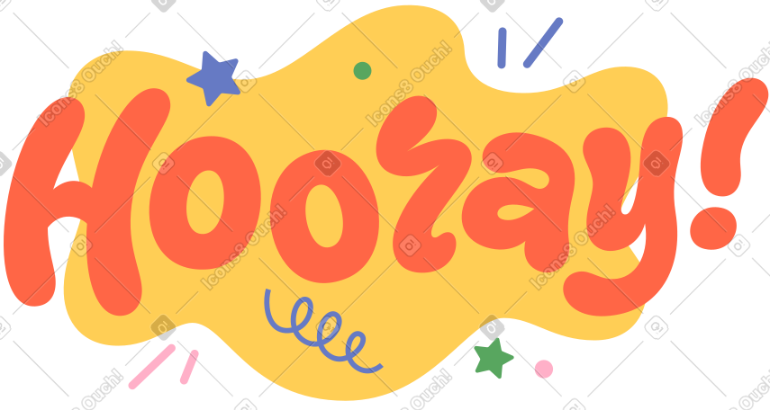 Lettering Hooray! with stars and decorative elements text PNG, SVG