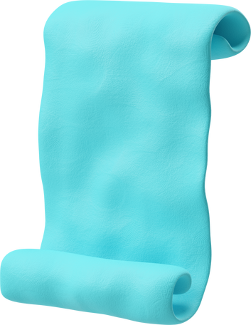 Three-quarter view of a light blue scroll paper Illustration in PNG, SVG