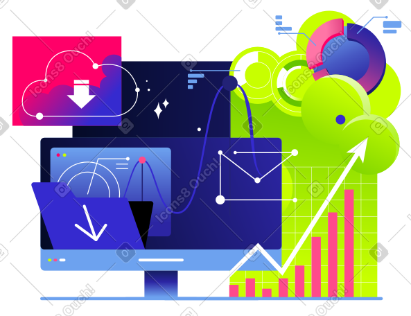 Computer monitor with charts and graphs PNG, SVG