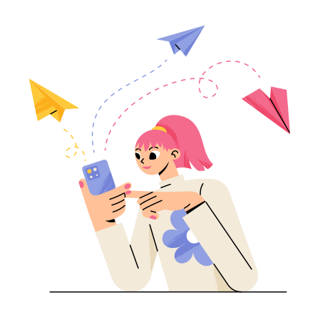 Girl sending messages from her phone animated illustration in GIF ...