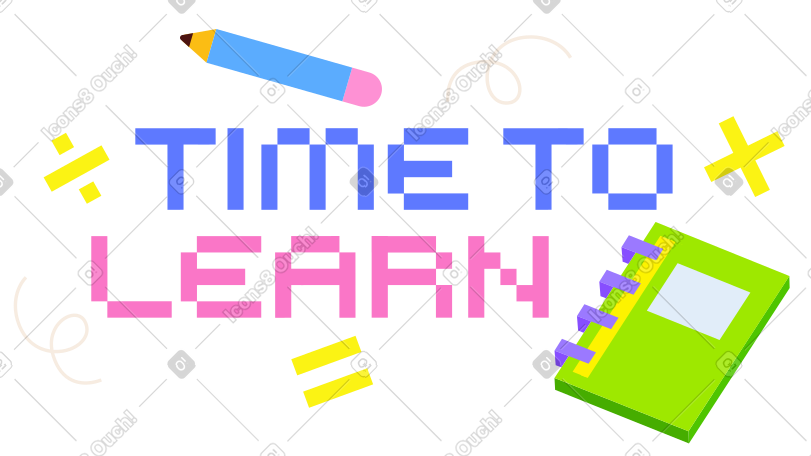 Lettering Time to Learn with pencil, notepad and match signs text PNG, SVG