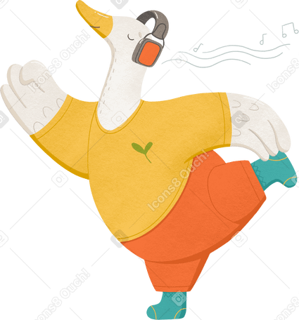 Goose with headphones listening to music and doing gymnastics ...