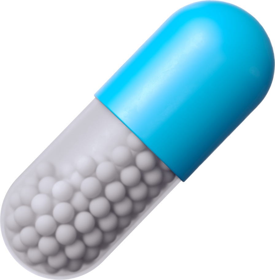 Blue capsule with granules Illustration in PNG, SVG