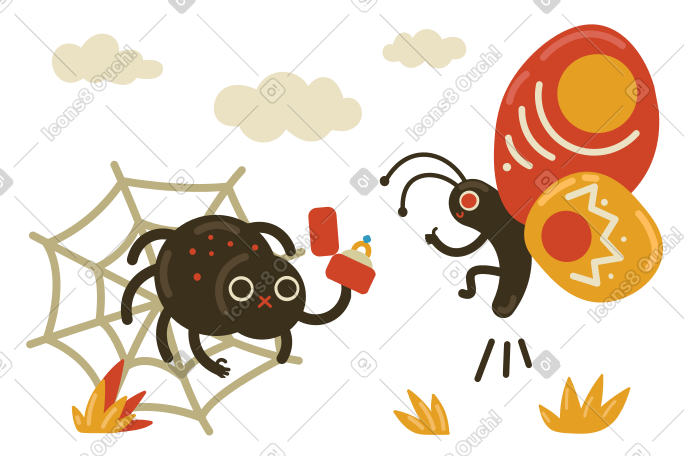 Spider making marriage proposition to a butterfly PNG, SVG