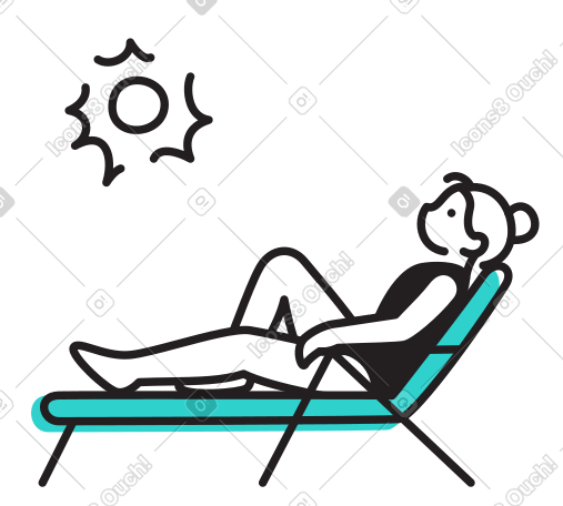 Woman sunbathing on lounger during vacation PNG, SVG