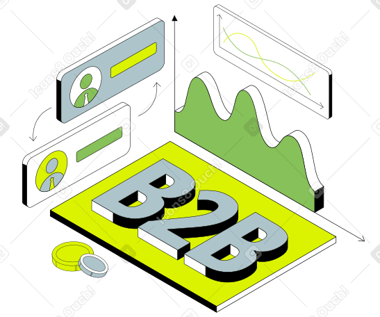 Lettering B2B with businessman users signs and graphs text PNG, SVG
