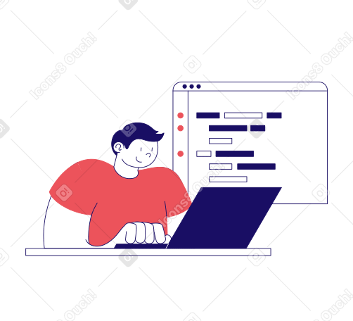 Man developer writing programming code Illustration in PNG, SVG