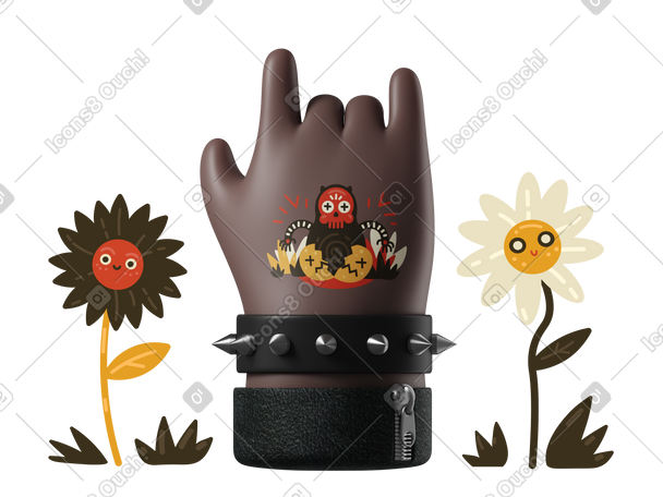 3D Rocker's hand showing the horns sign PNG, SVG