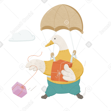 Ilustração de Ganso entrega caixas de presente de pára-quedas em PNG e SVG