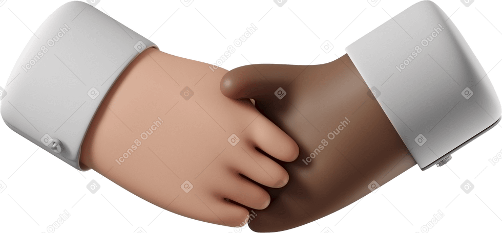 3D Handshake of white skin and dark brown skin hands Illustration in ...