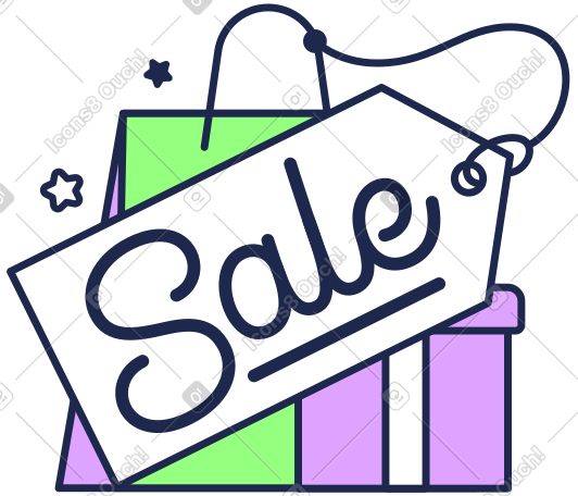 Lettering Sale on the coupon with bag and box text PNG, SVG